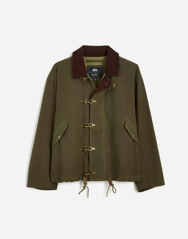 Madewell X Alpha Industries Waxed Cotton Car Coat In Cargo Olive